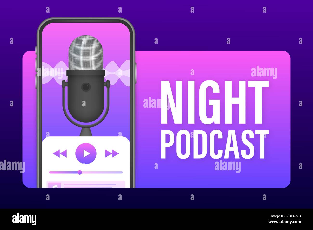 Night Podcast on smatrphone screen, vector symbol in flat isometric ...