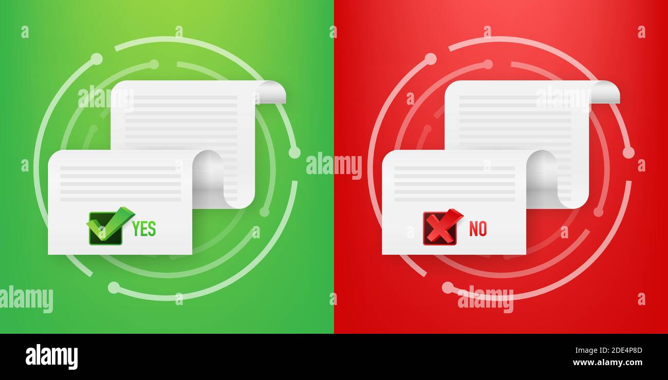 Yes No check mark sign on clipboard Lined paper notebook. Vector stock ...