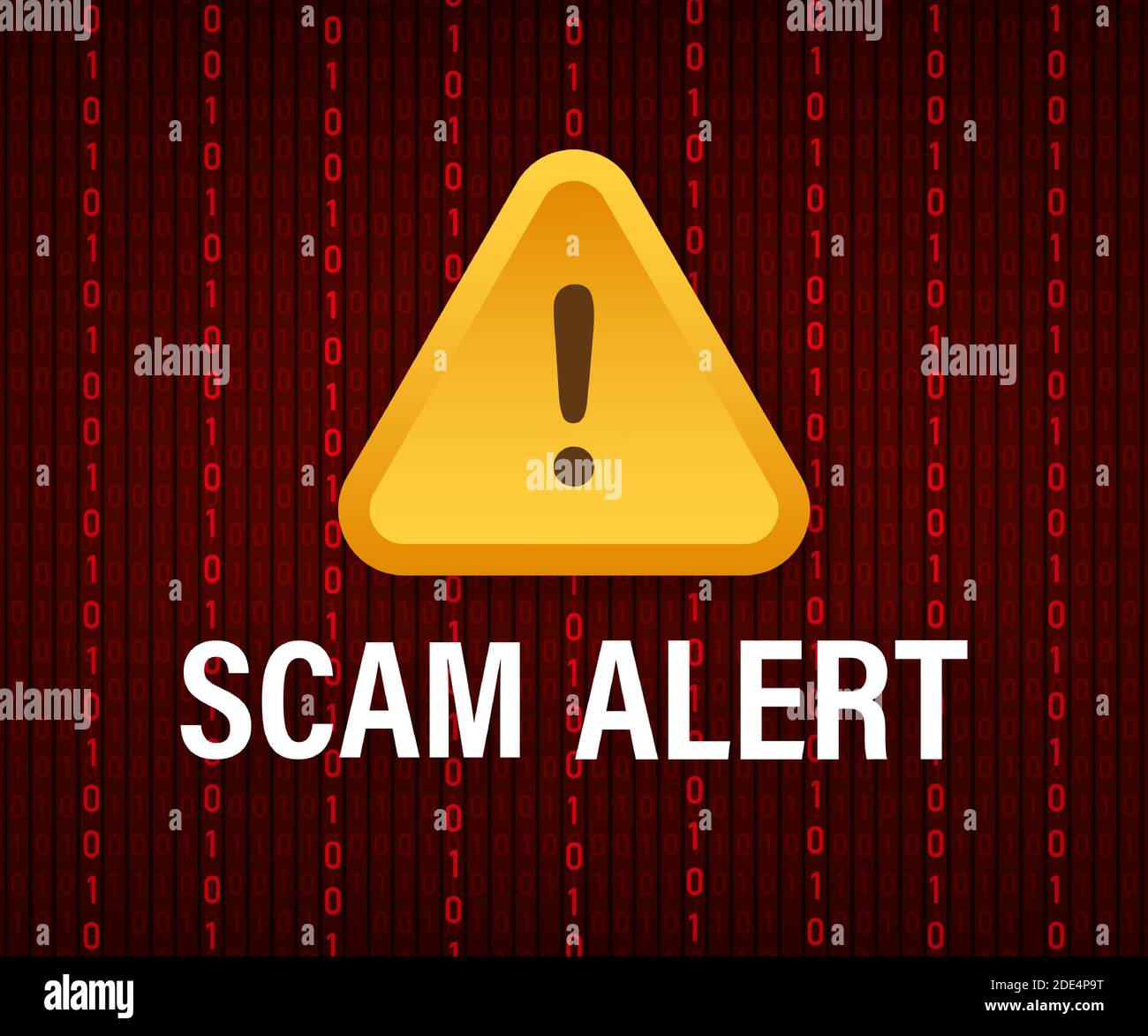 Banner with red scam alert. Attention sign. Cyber security icon. Caution warning sign sticker ...