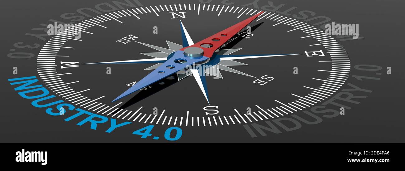 Industry 4.0 word on compass with blue and red needle, 3D rendering ...