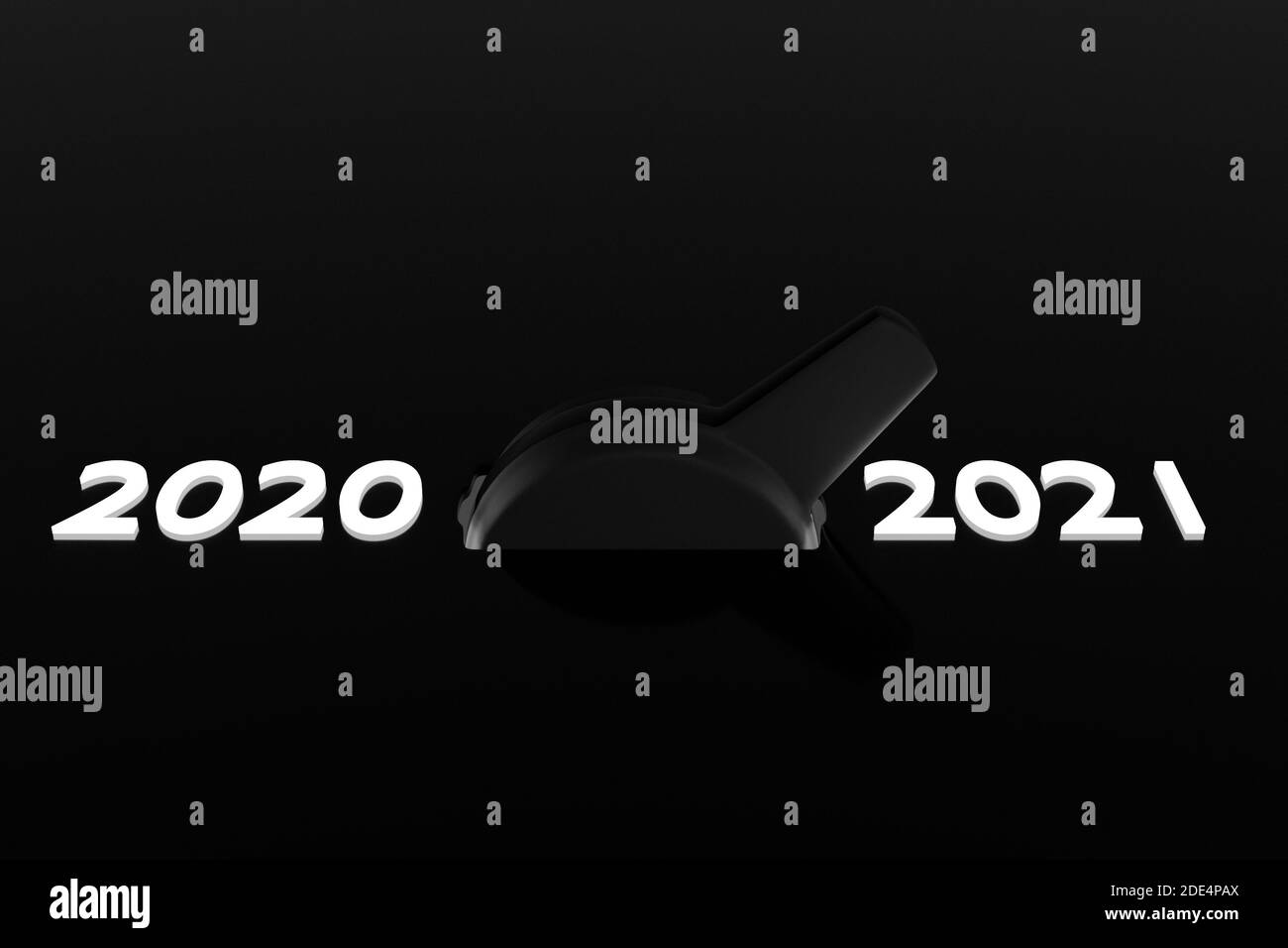 3d illustration of on and off toggle switch buttons with 2020 and 2021 ...