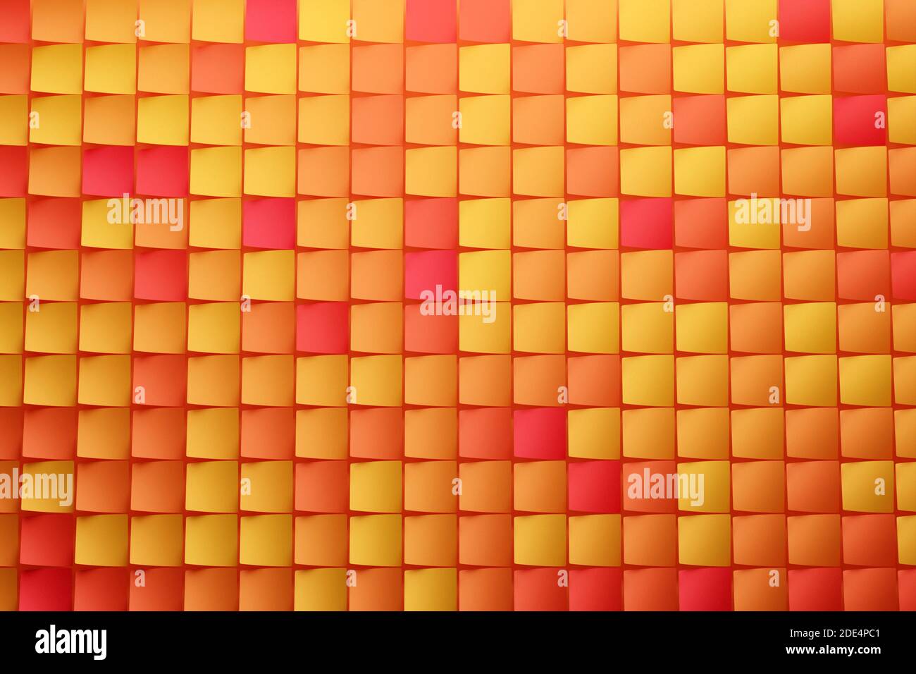 3d illustration of rows of red, yellow and orange cubes.Parallelogram ...