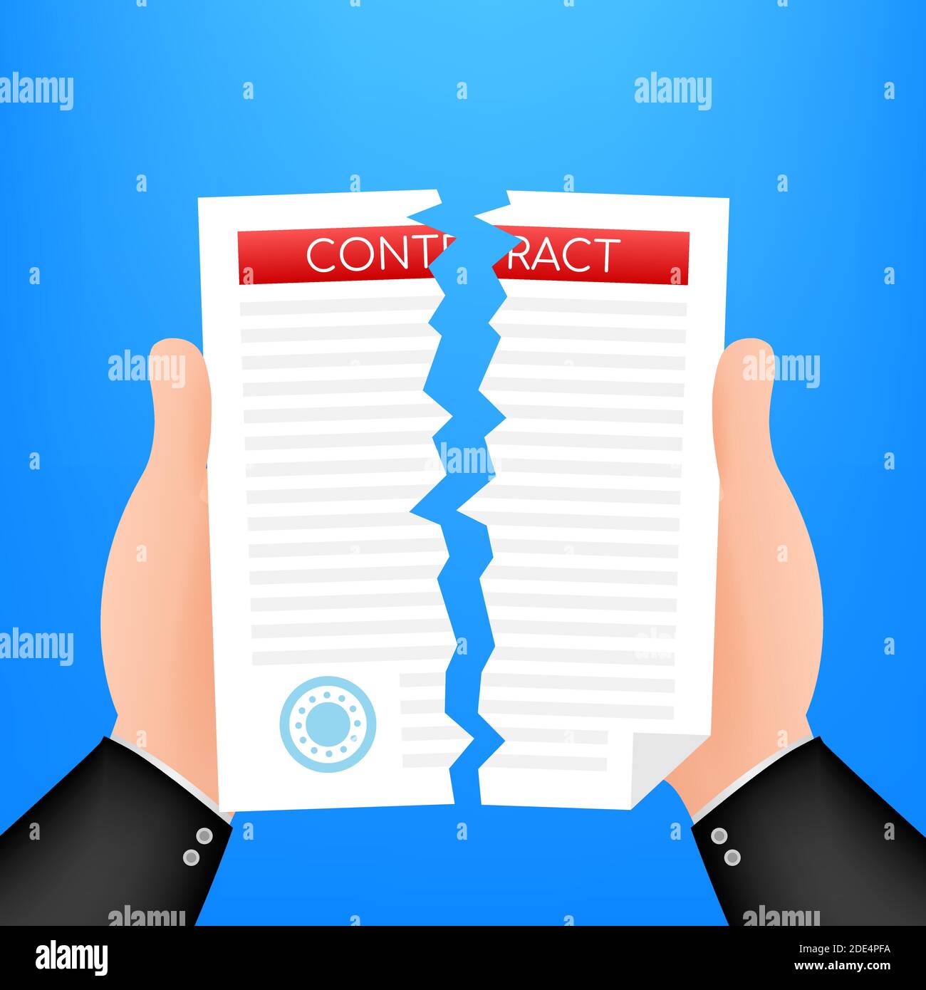 Businessman hands tearing apart contract document. Vector illustration ...