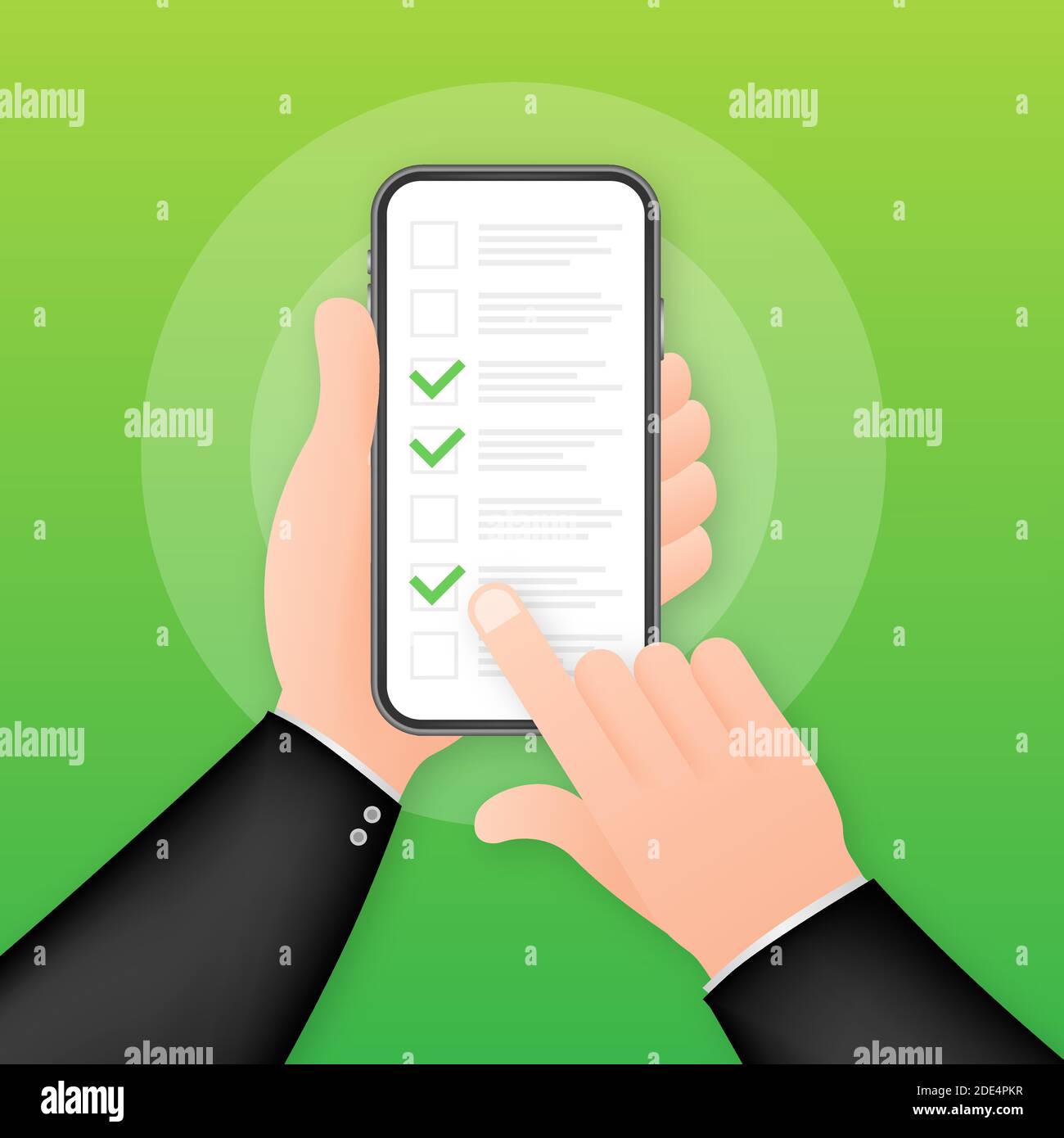 Green check list smartphone. Survey vector illustration. Green tick ...