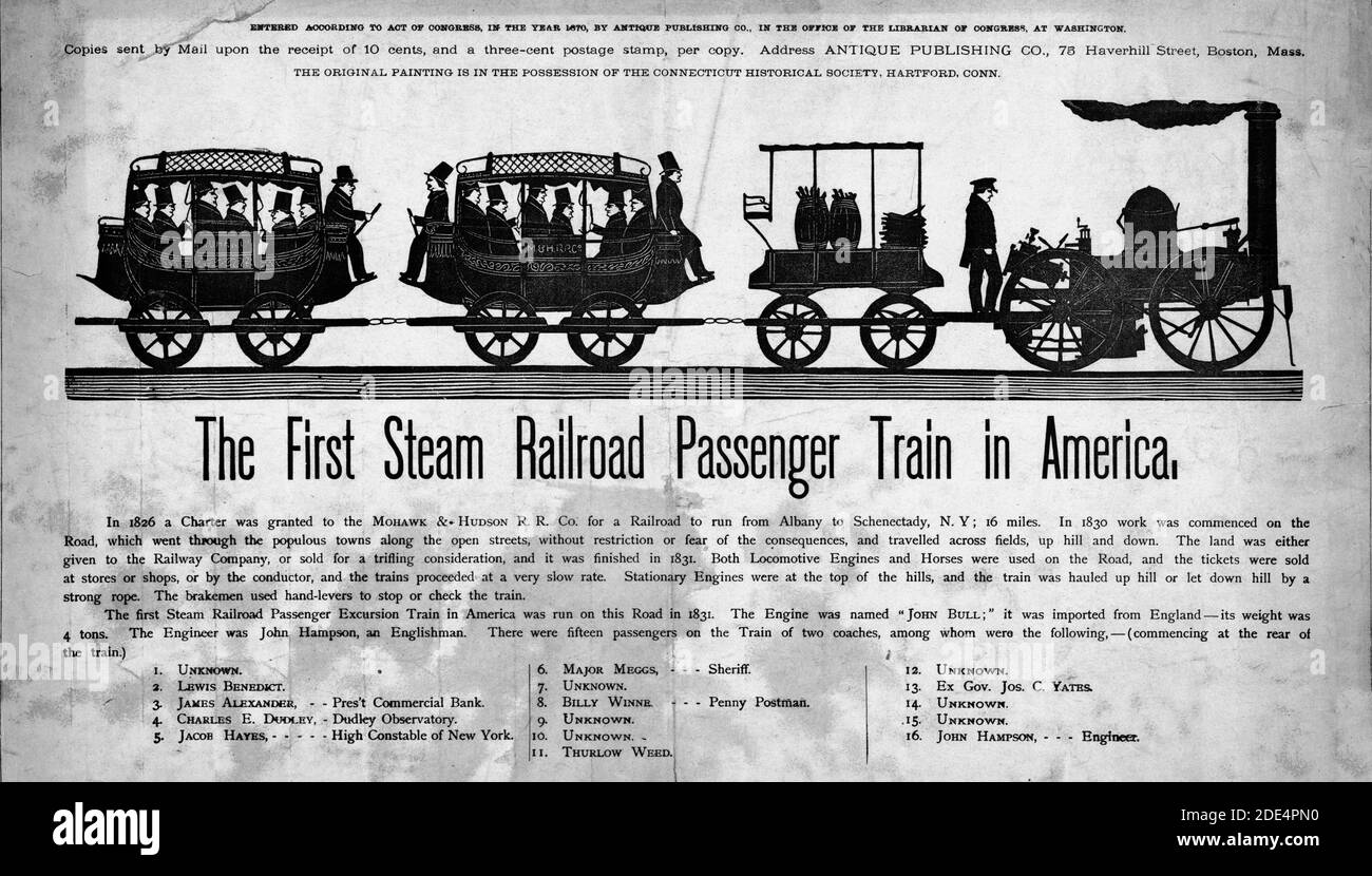 The Mohawk & Hudson Rail Road showing a steam engine with car for fuel ...