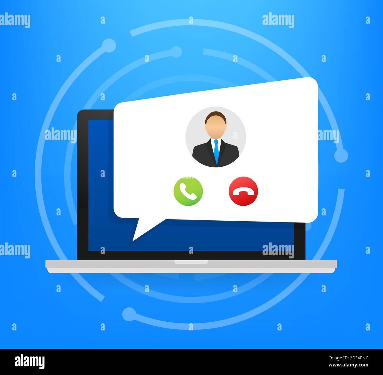 Incoming video call on laptop. Laptop with incoming call, man profile ...