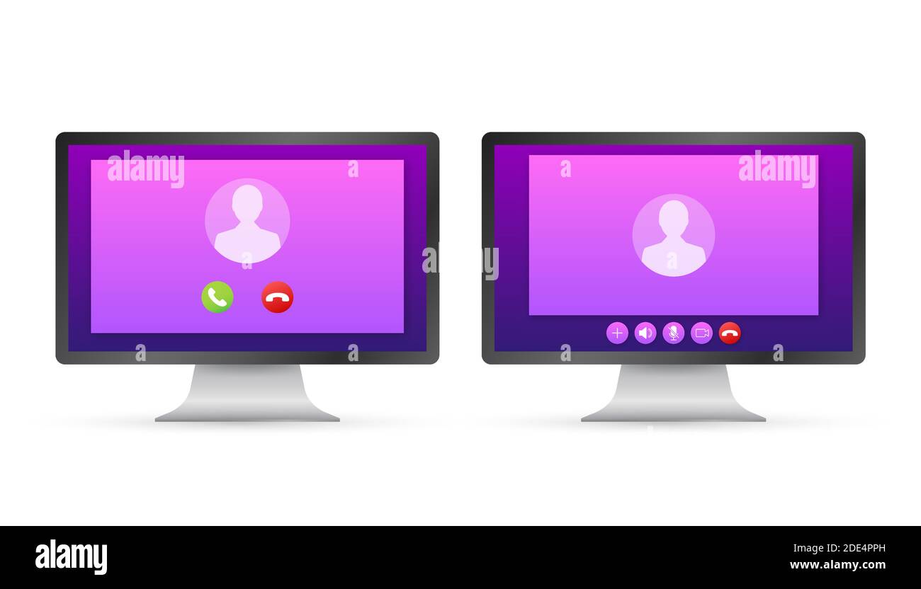 Incoming video call on laptop. Laptop with incoming call, man profile ...