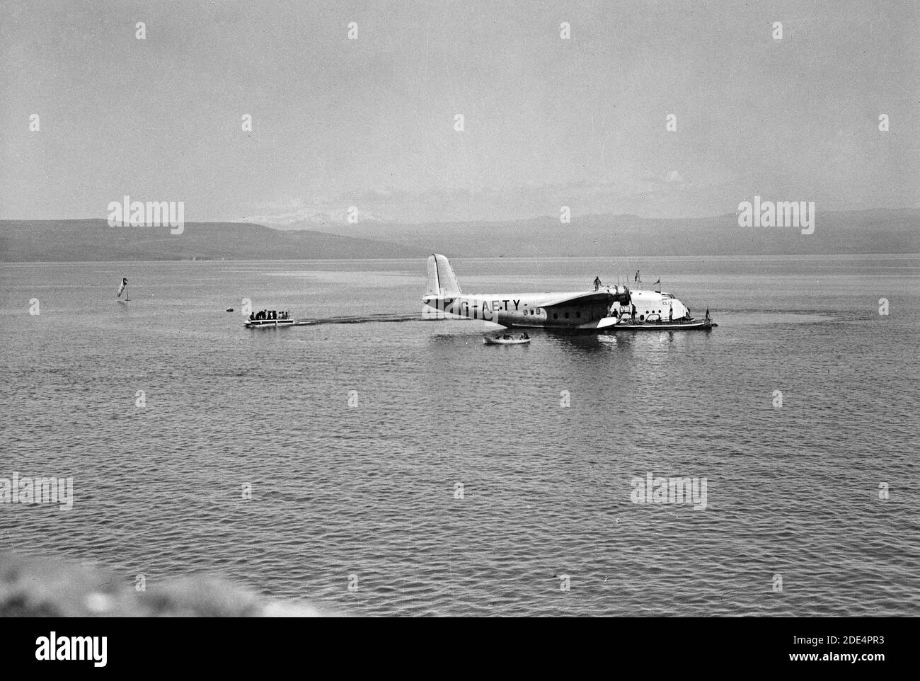 "Imperial Airways flying boat ""Clio"" on the Sea of Galilee ca. 1934 ...