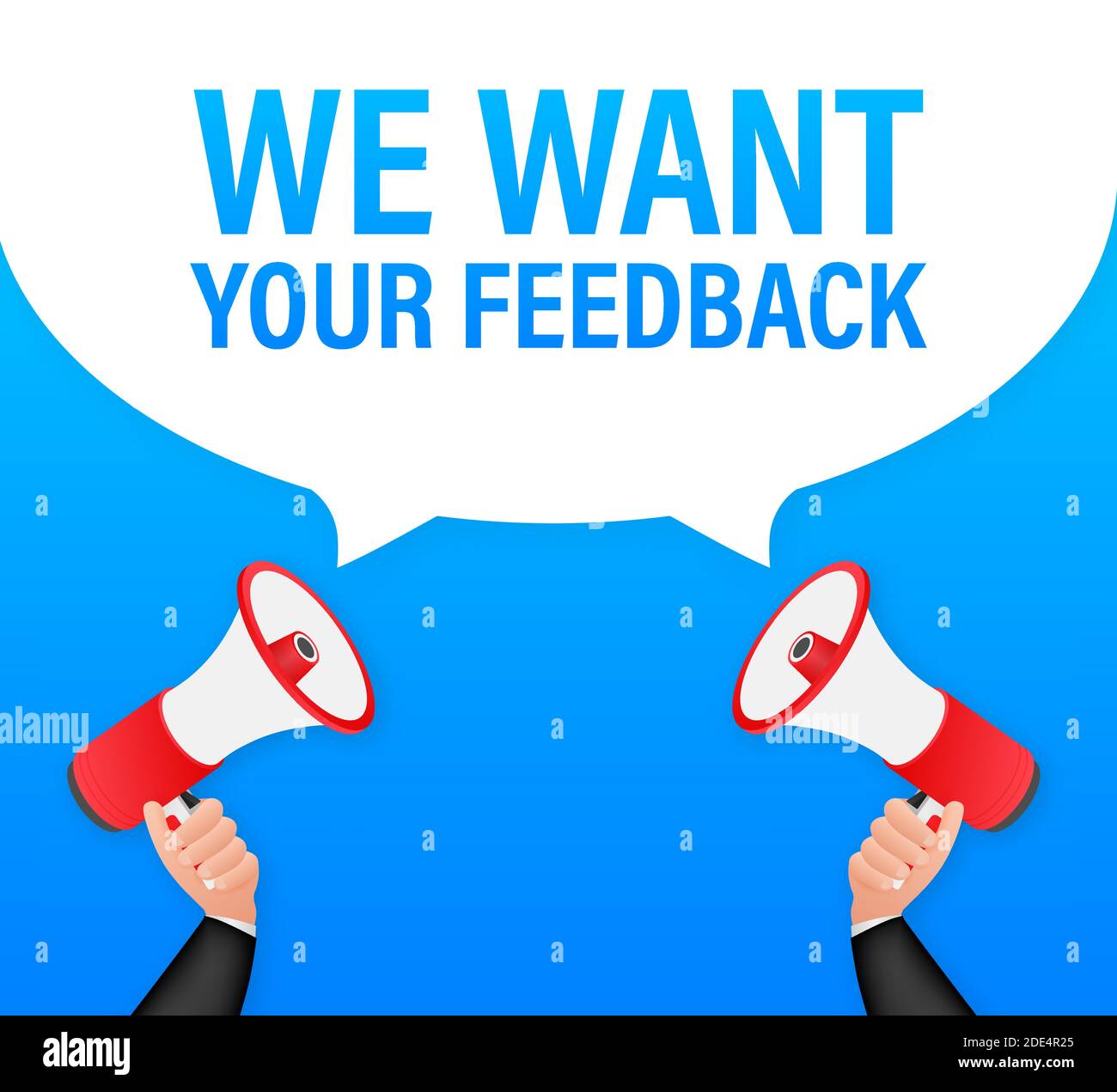Hand Holding Megaphone with We want your feedback. Megaphone banner ...
