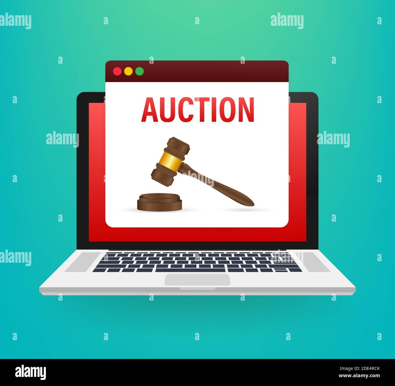 Auction hammer icon in cartoon style isolated on laptop screen. E ...