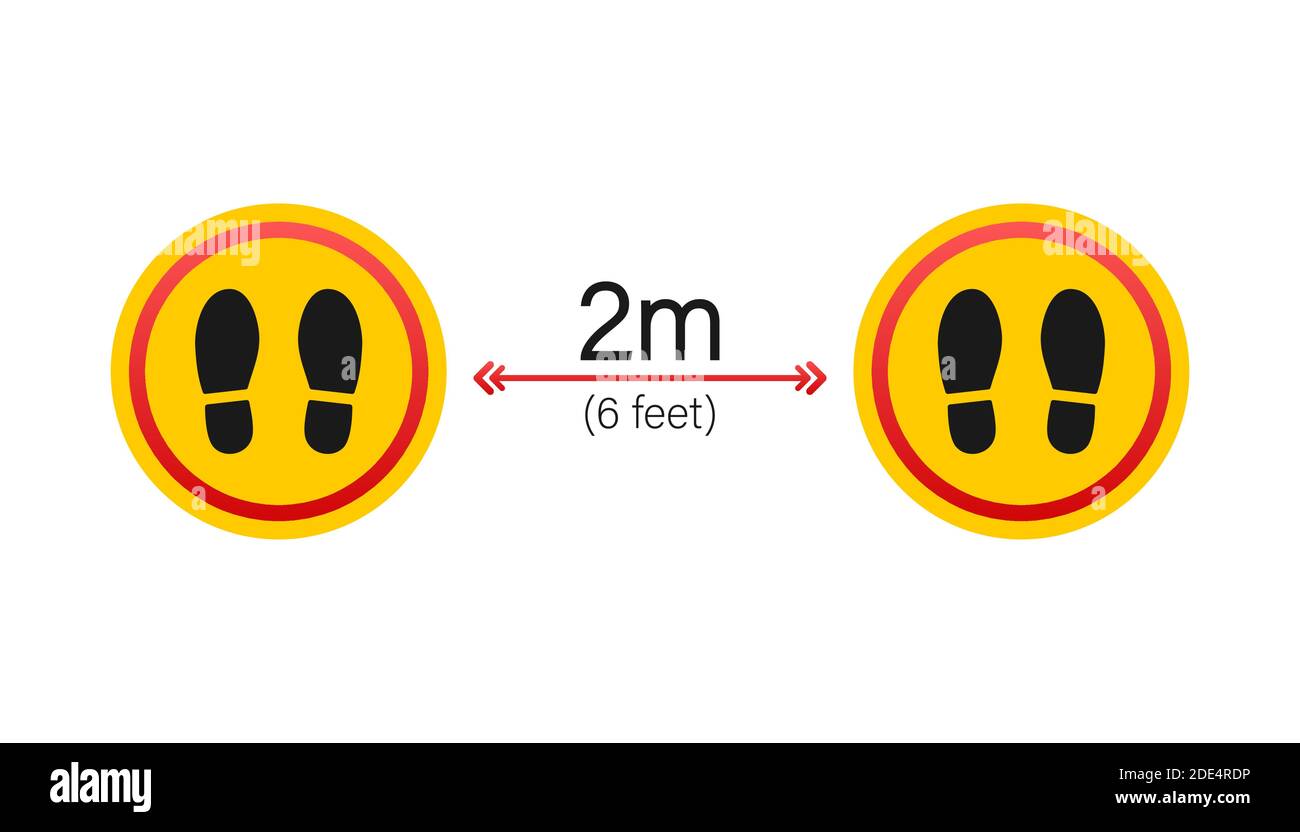 Social distance signage icon. Please wait here. Keep safe distance ...