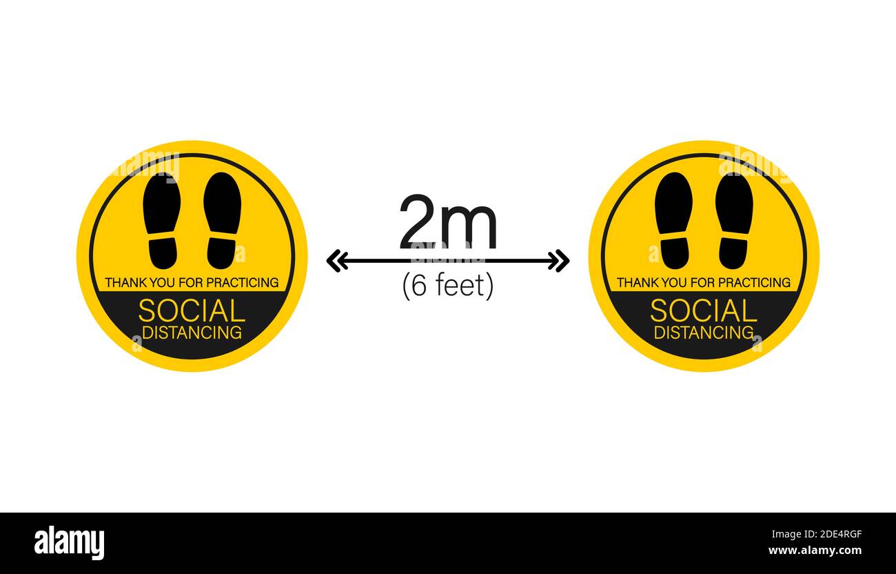 Social distance signage icon. Please wait here. Keep safe distance ...