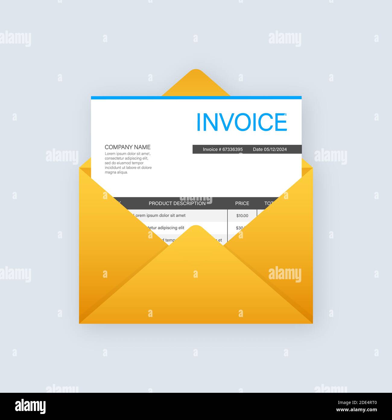 Invoice icon vector, email message received with bill document, flat ...