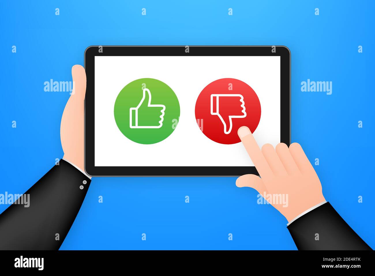 Rating of mobile app. Human hands are holding. Tablet with Yes and No ...