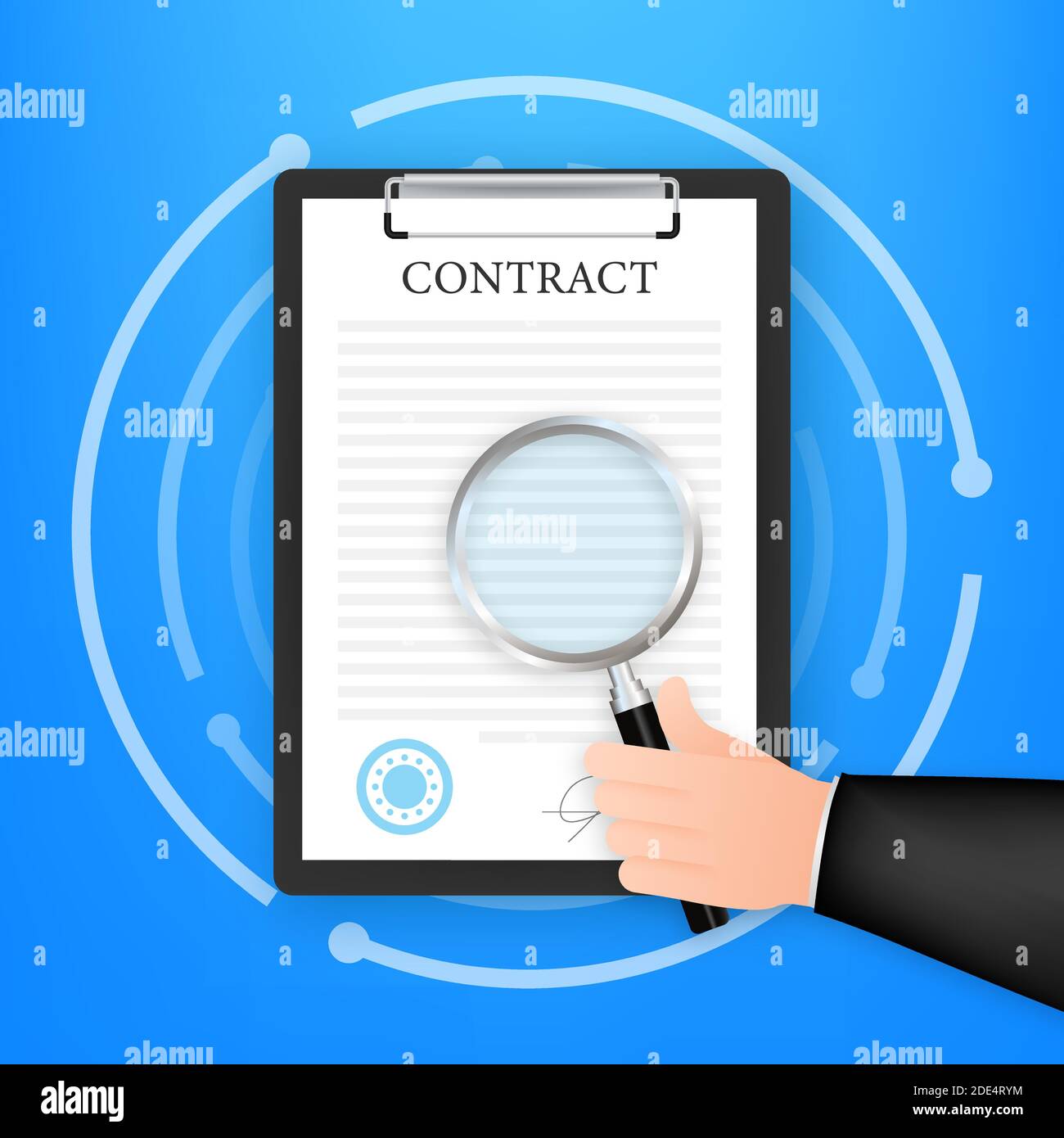 Signing a contract magnifying glass Stock Vector Images - Alamy