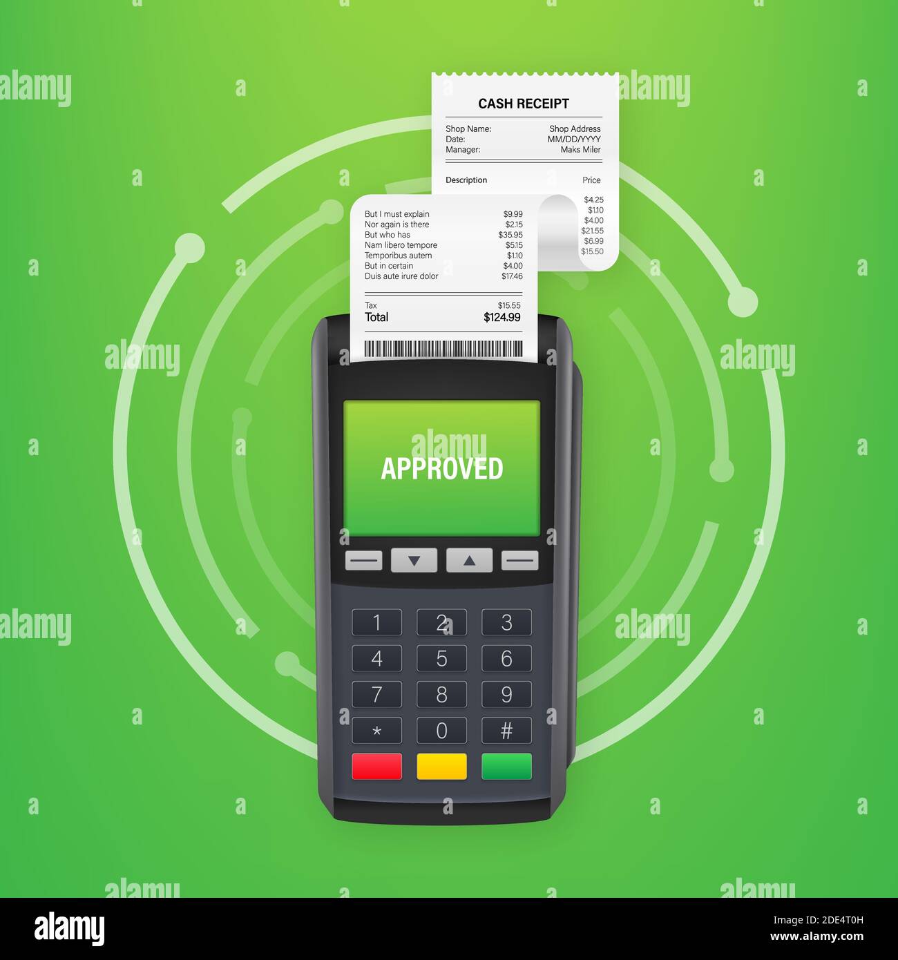 POS Payment terminal. Approved payment. Vector stock illustration Stock ...
