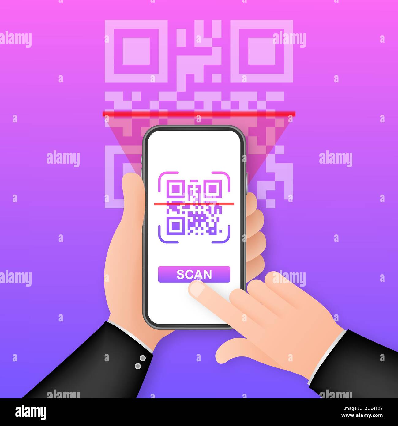 Scan Qr Code To Mobile Phone Electronic Digital Technology Barcode Vector Stock Illustration