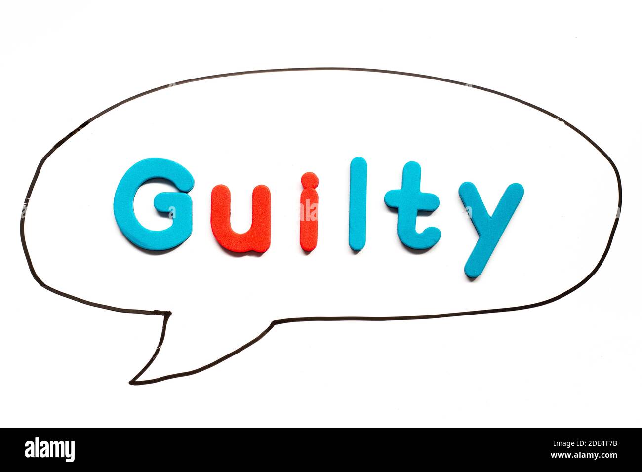 Alphabet letter with word guilty in black line hand drawing as bubble ...