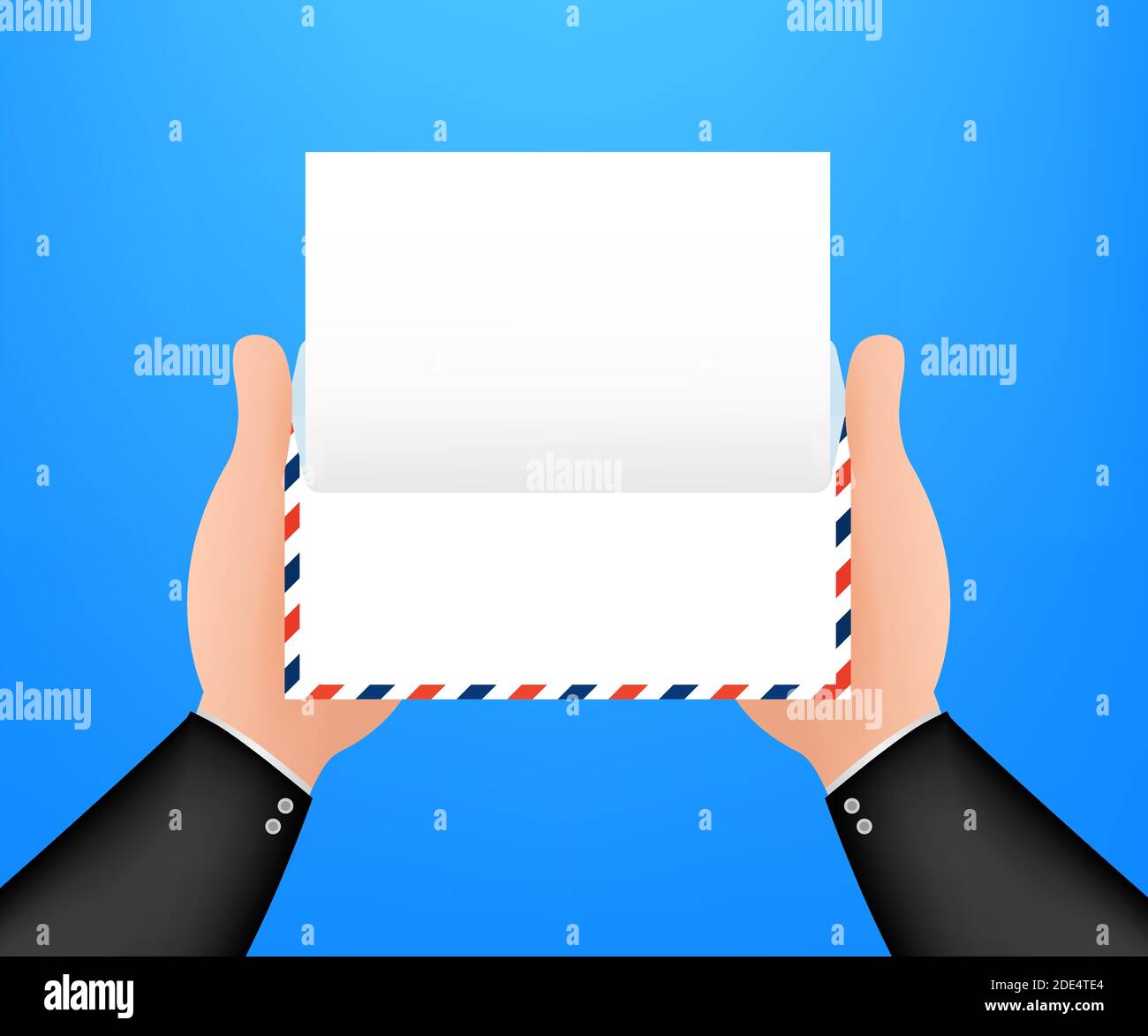 Air mail envelope with postal stamp isolated on white background ...