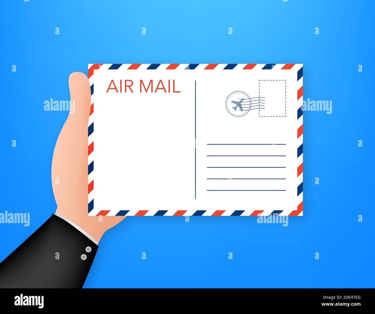 Air mail envelope with postal stamp isolated on white background ...