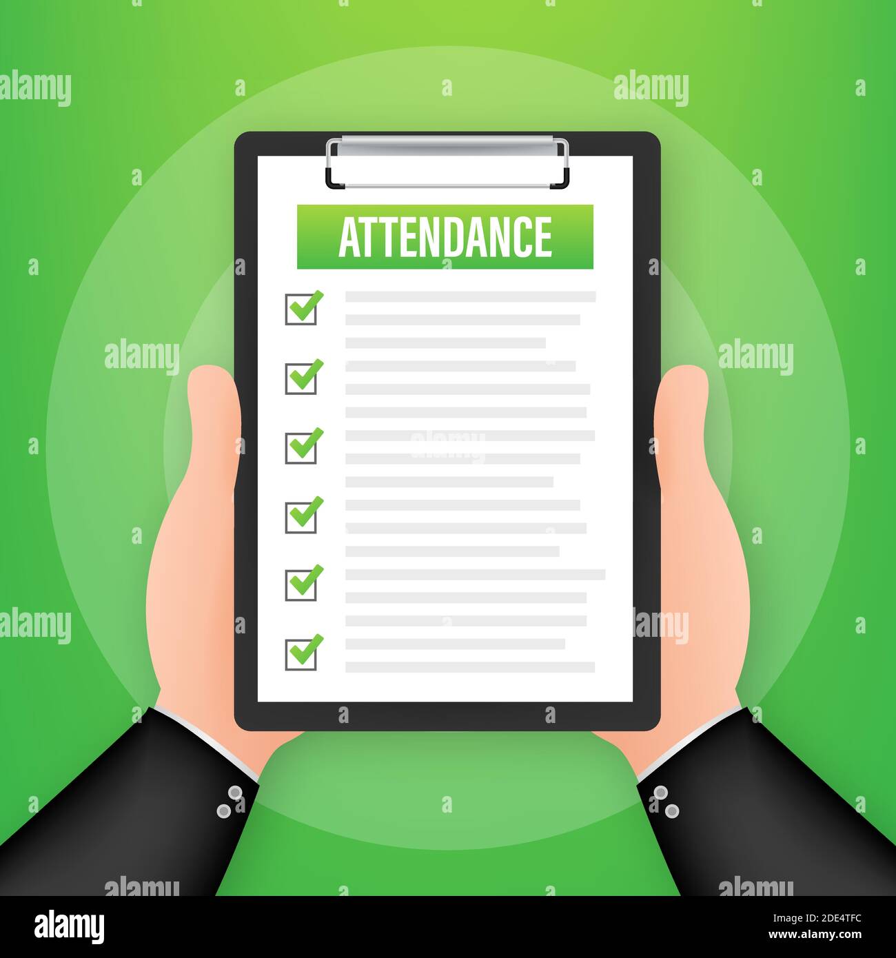Attendance clipboard with checklist. Businessman holding document ...
