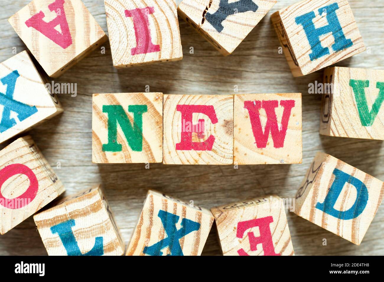 Alphabet letter block in word new with another on wood background Stock ...