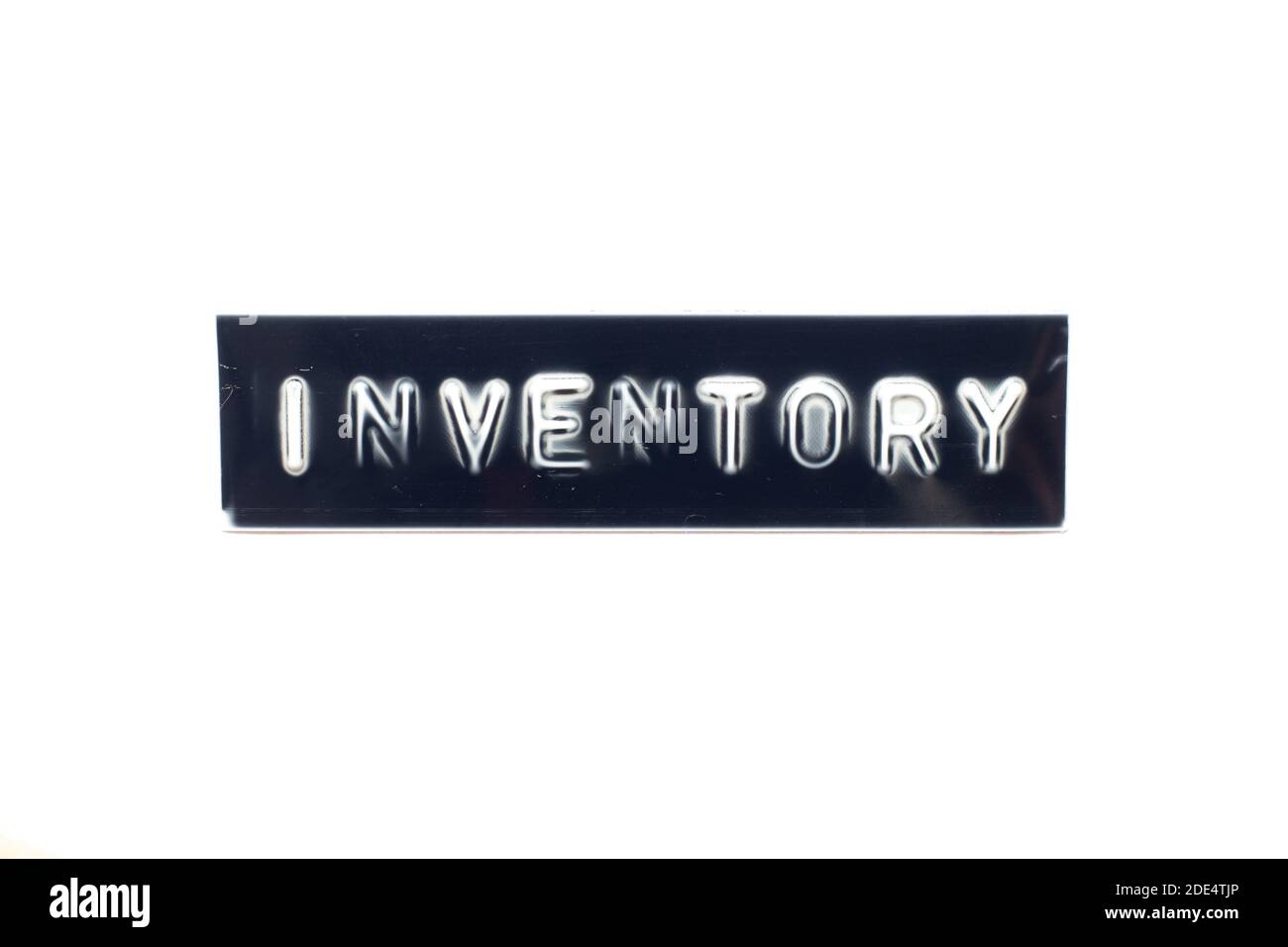 Embossed letter in word inventory on black banner with white background ...