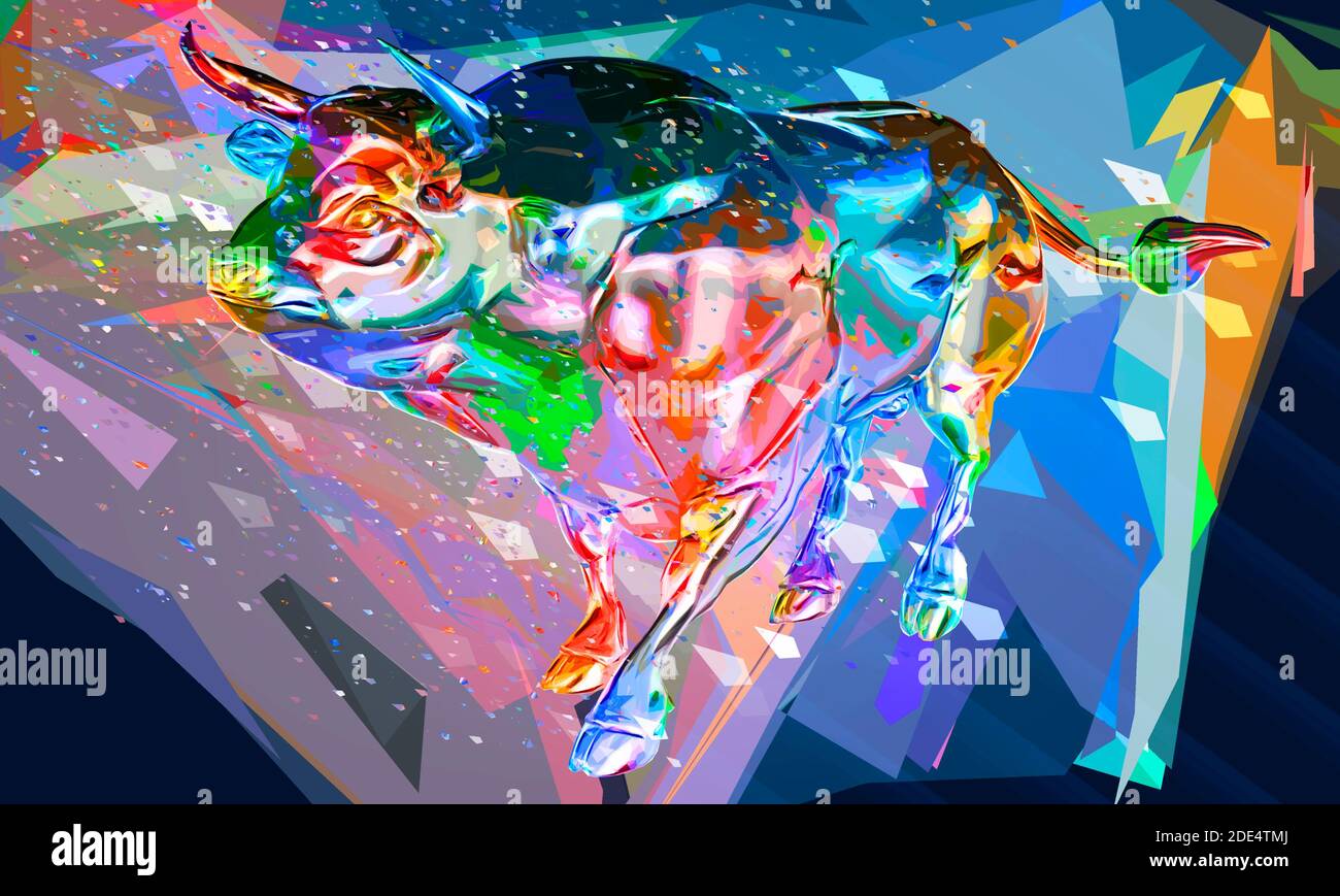 Illustration White metal bull in abstract colorful style Stock Photo ...