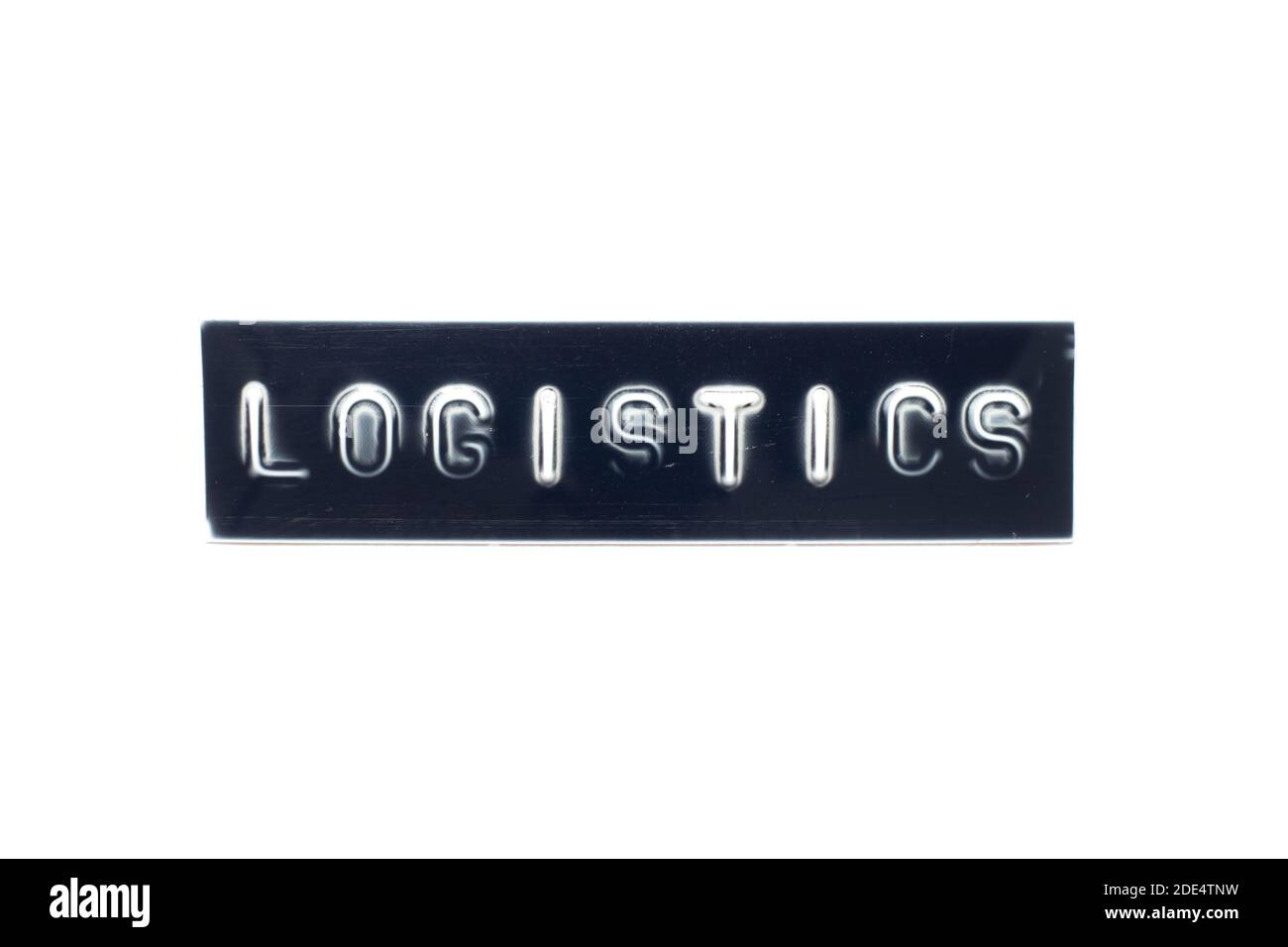 Embossed letter in word logistics on black banner with white background ...