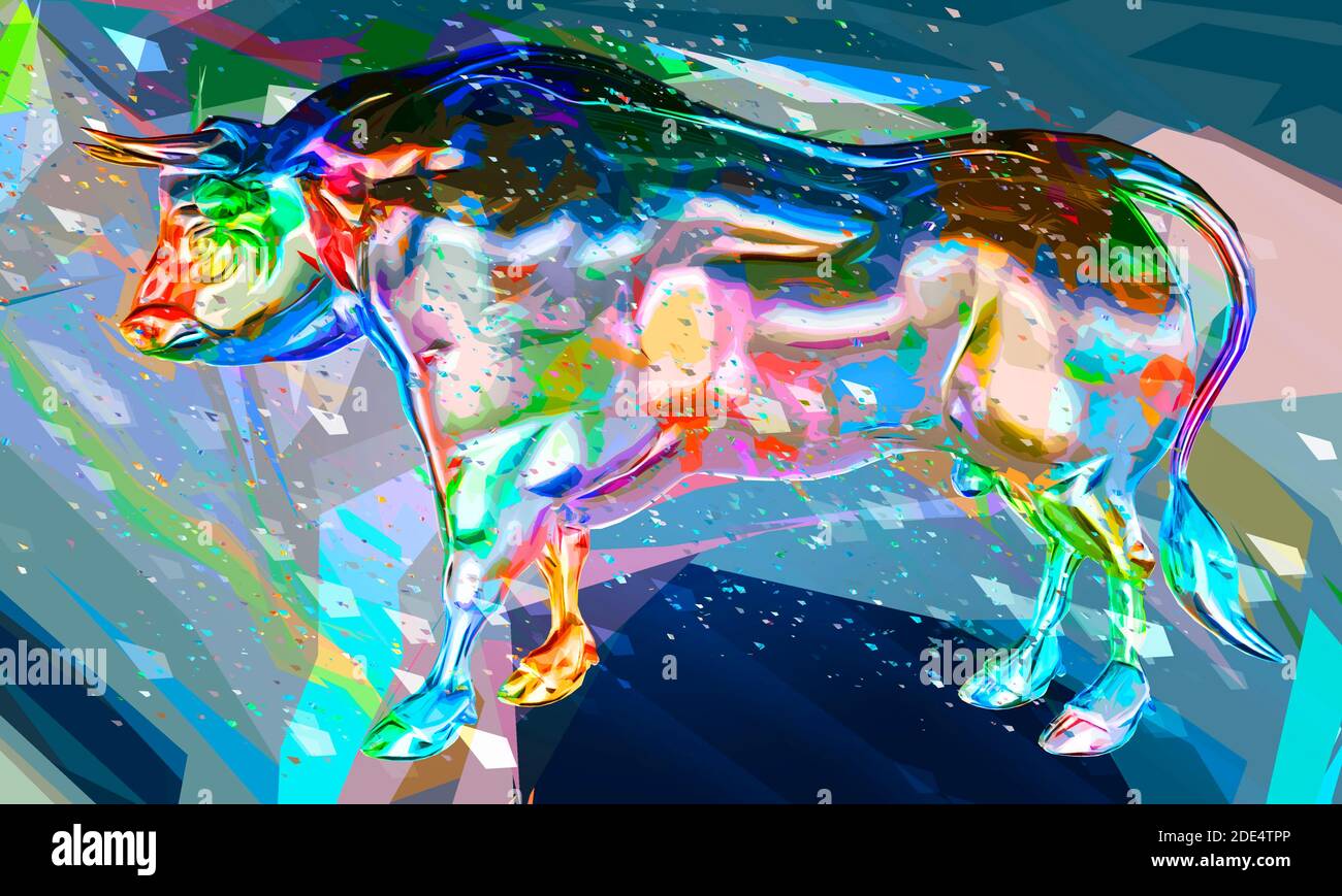 Illustration White metal bull in abstract colorful style Stock Photo ...
