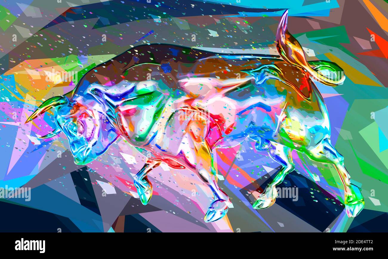 Illustration White metal bull in abstract colorful style Stock Photo ...