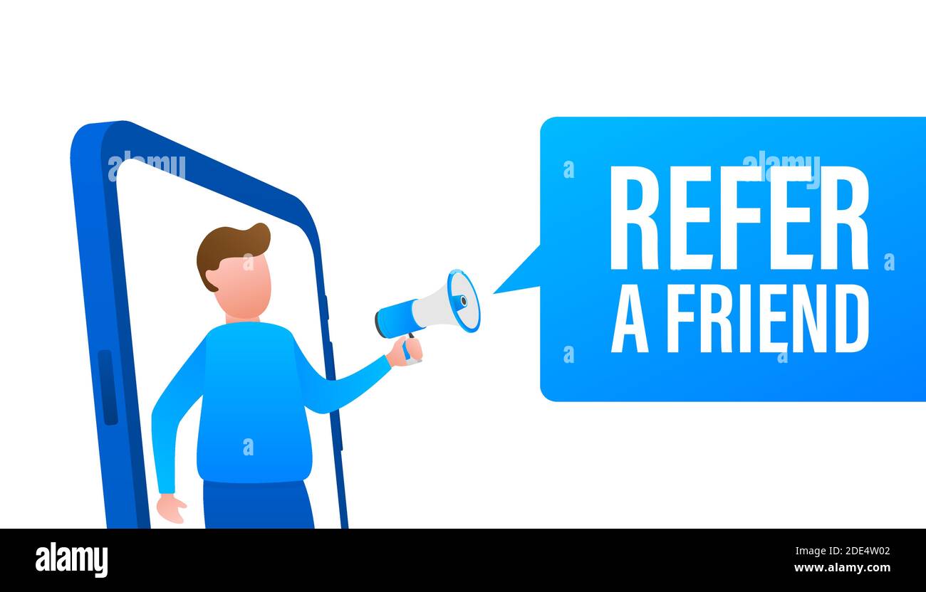 Refer a friend, megaphone no smartphone screen. Can be used for ...