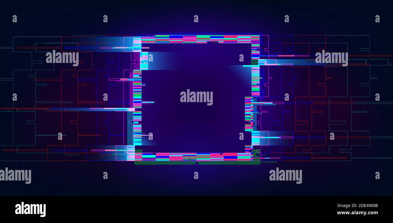 Glitch rectangle. Distorted glowing rectangle cyberpunk style ...