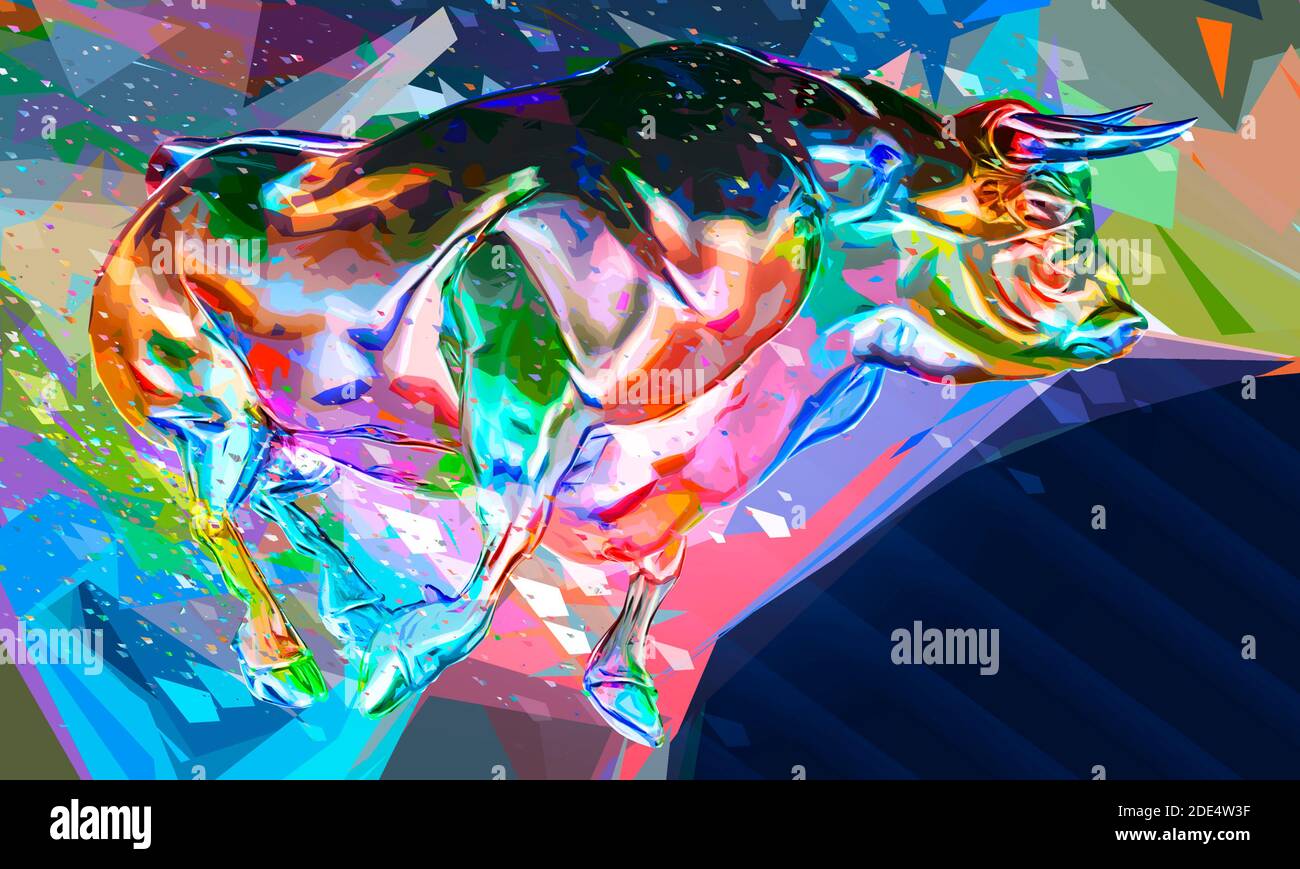Illustration White metal bull in abstract colorful style Stock Photo ...