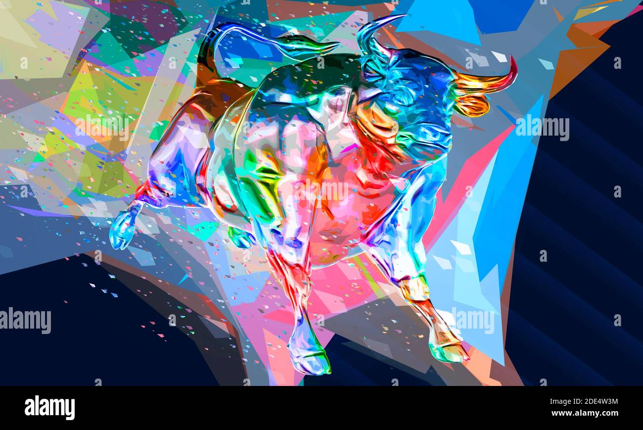 Illustration White metal bull in abstract colorful style Stock Photo ...