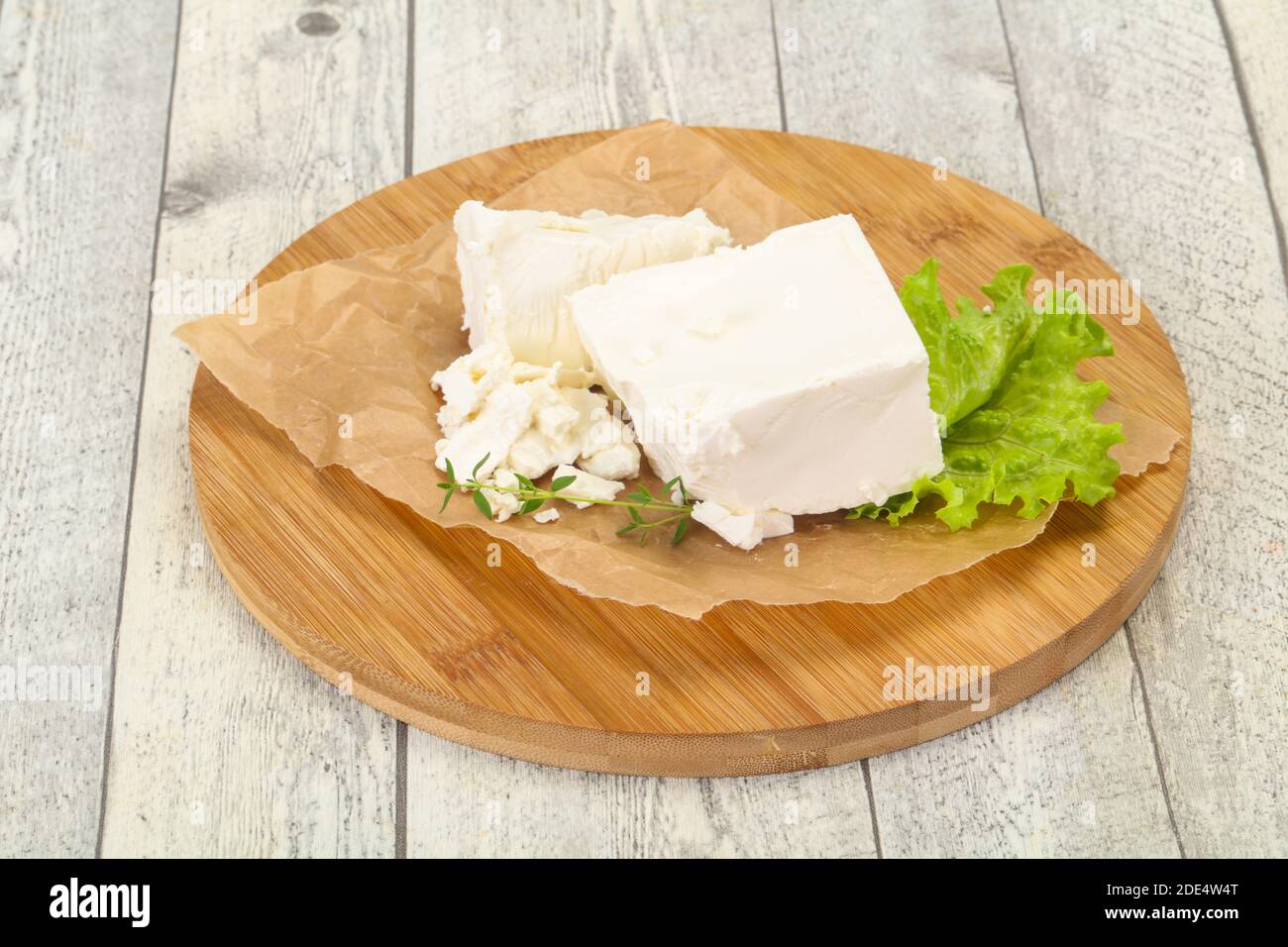 Greek traditional Feta soft cheese in the plate Stock Photo - Alamy