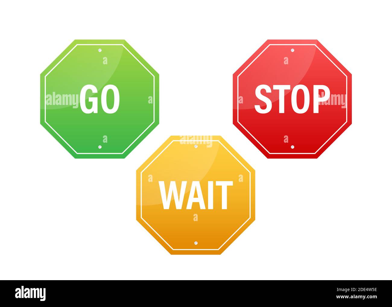 Go, wait, and stop traffic signs. Color set. Vector stock illustration ...
