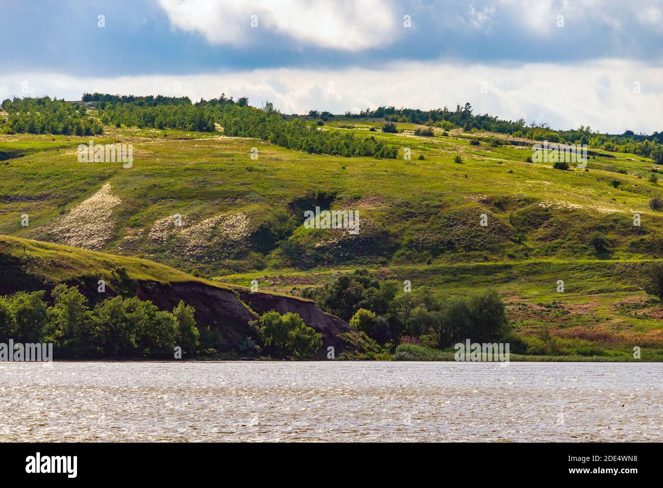 Panoramic view of the river Don and hills, slopes, steppe coast, gully ...