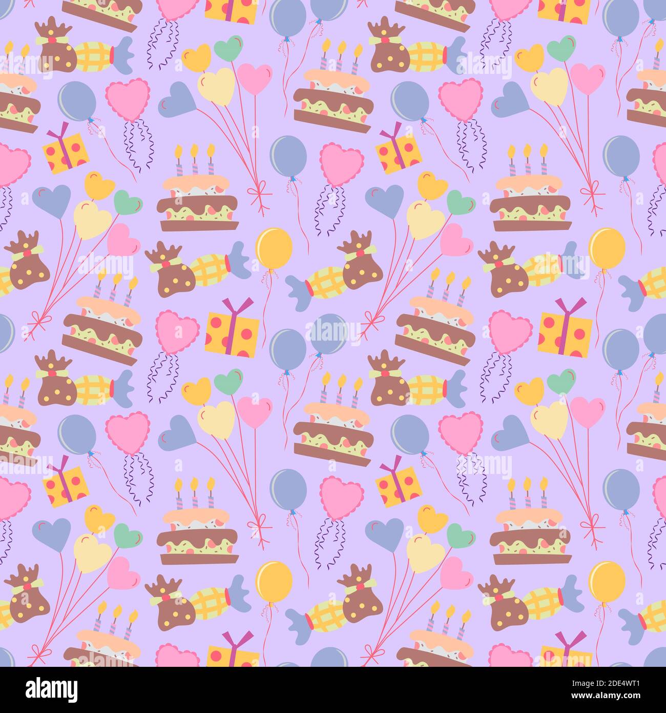 Seamless cute balloon and cake background pattern in vector Stock ...