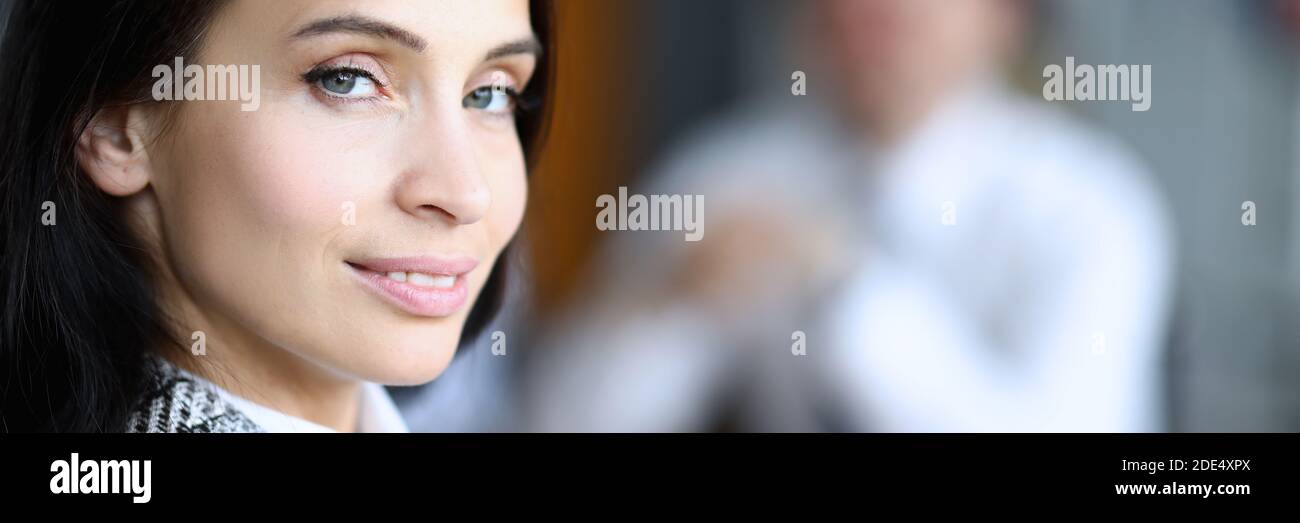 Face beautiful girl, business woman in office Stock Photo - Alamy