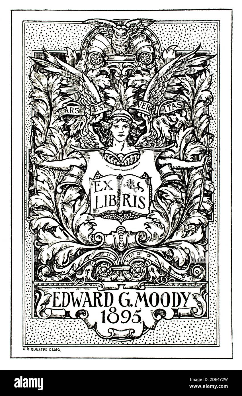 Bookplate design for Edward G Moody, 1895 line illustration by George ...