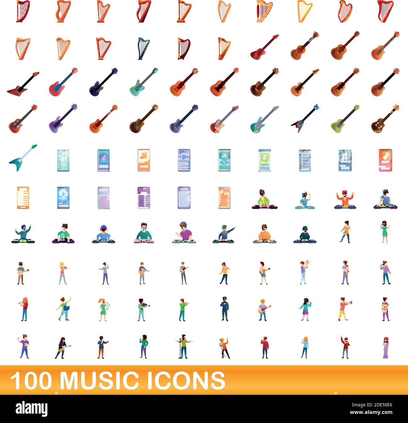100 music icons set. Cartoon illustration of 100 music icons vector set ...