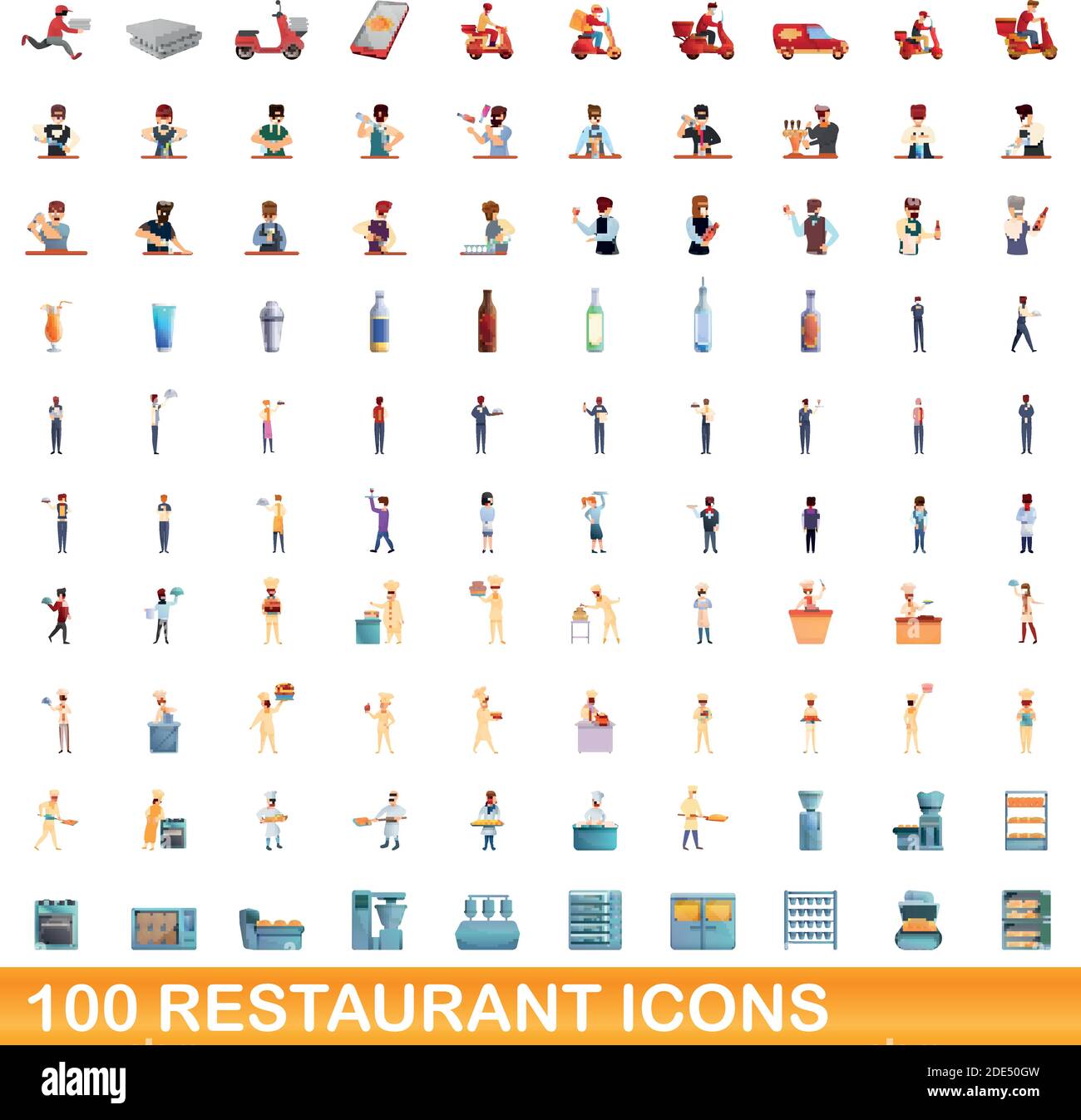 100 restaurant icons set. Cartoon illustration of 100 restaurant icons ...