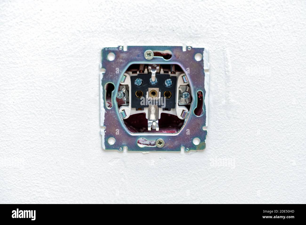 socket without front cover in the wall. household home repair Stock ...
