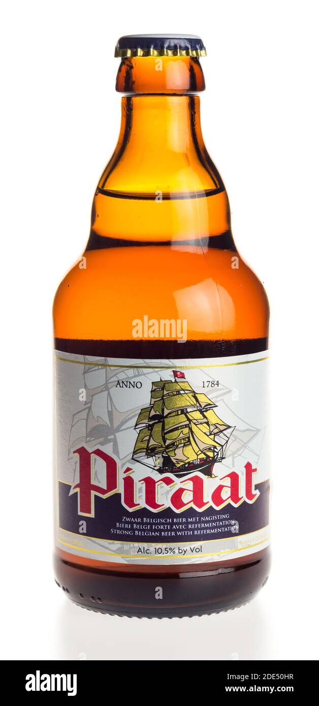 Bottle of Belgian Piraat beer isolated on a white background Stock ...