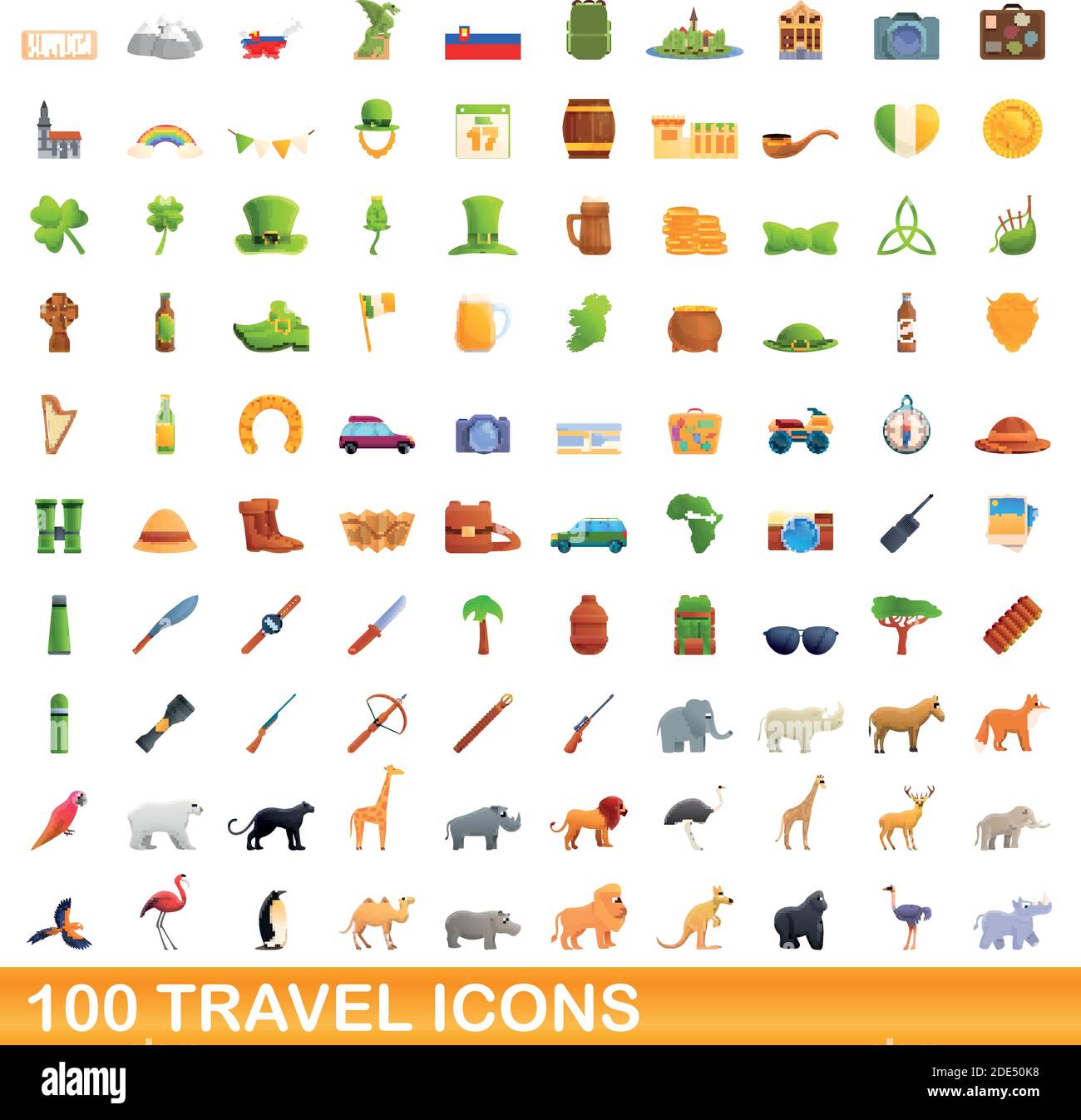 100 travel icons set. Cartoon illustration of 100 travel icons vector ...