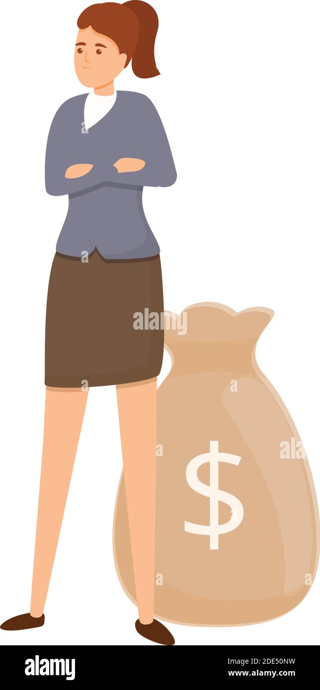 Successful business woman money bag icon. Cartoon of successful ...