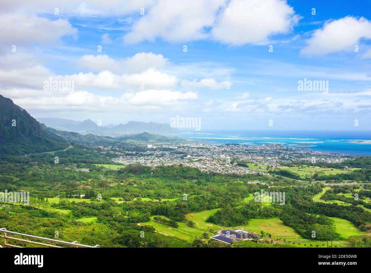 Beautiful view of Kaneohe as seen from high above on Pali Lookout ...