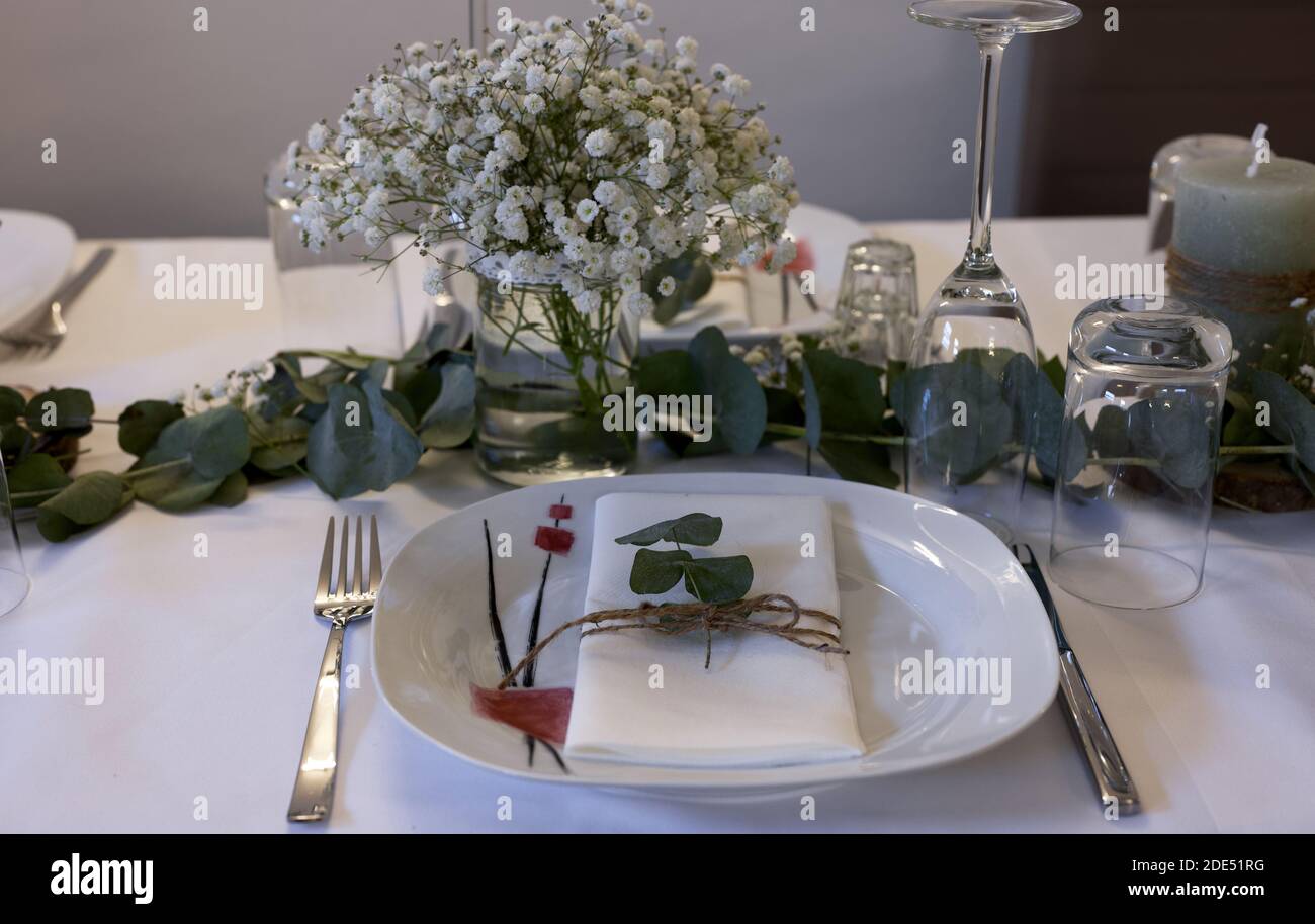 A beautiful table set up for some wedding event Stock Photo - Alamy