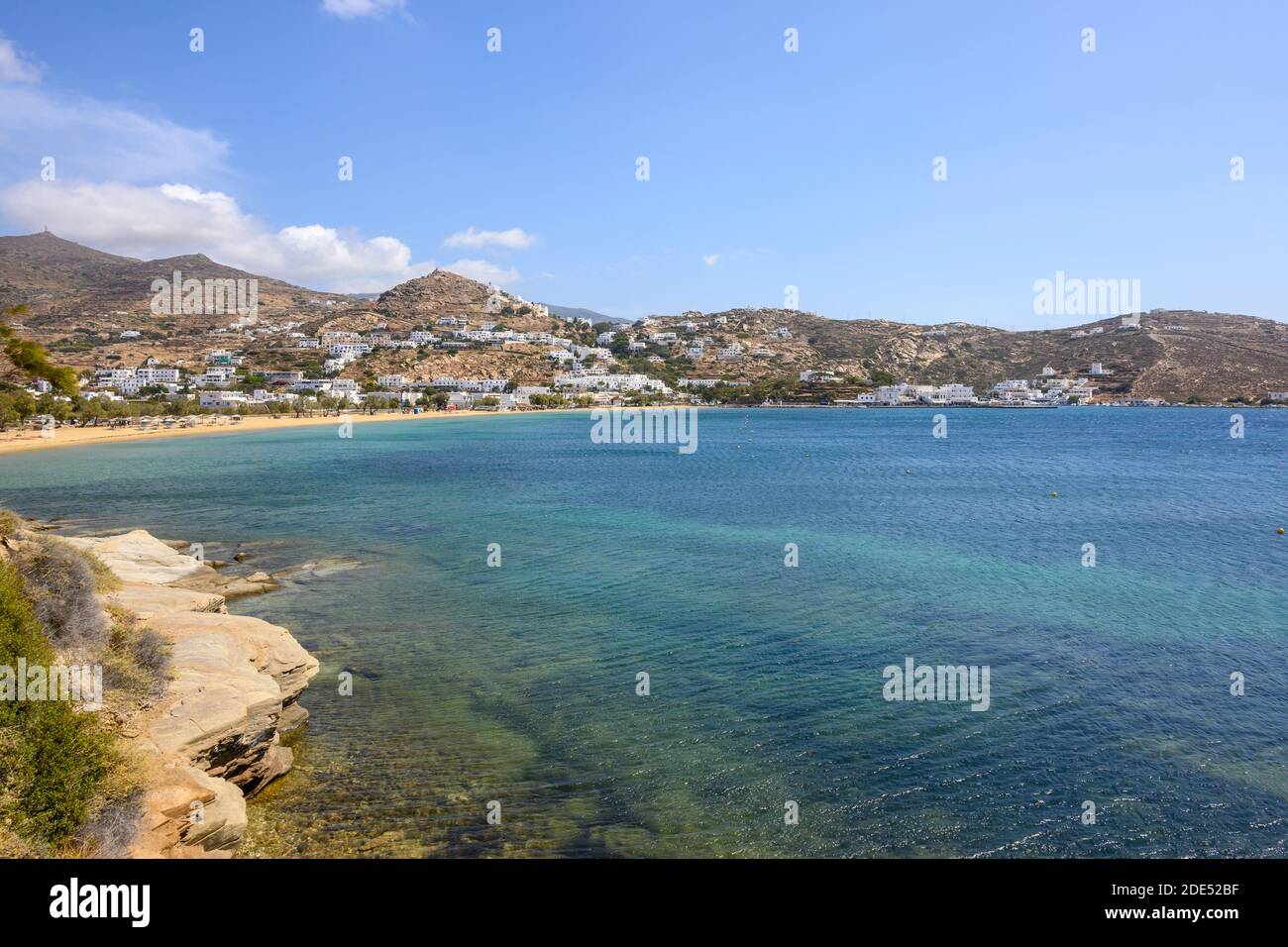 The port of Ios Island in Greece, a picturesque bay with a small ...